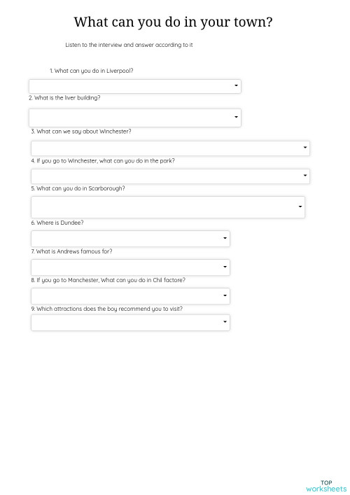 What can you do in your town?. Ficha interactiva | TopWorksheets