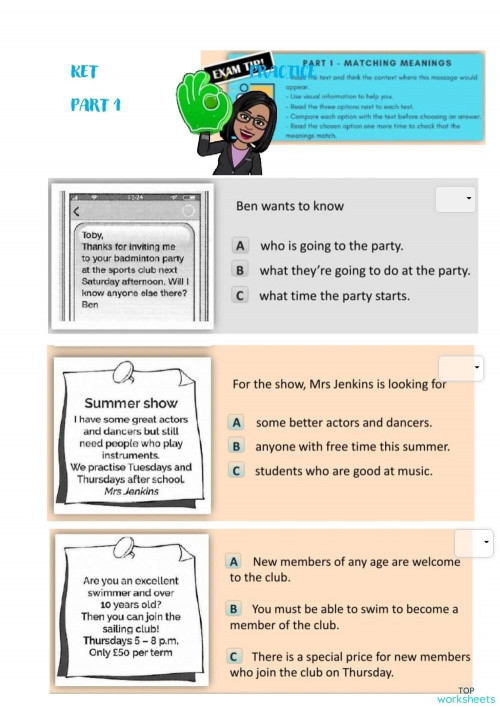 KET PART 1. Interactive worksheet | TopWorksheets