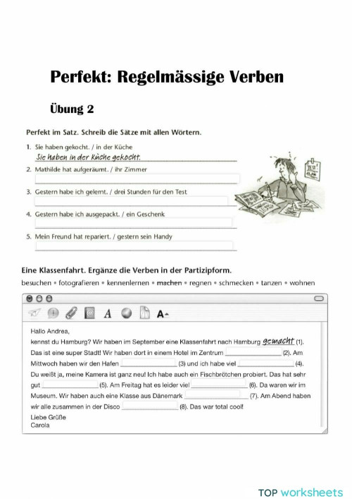 Perfekt Übung 2 - regelmässige Verben. Interaktives Arbeitsblatt ...