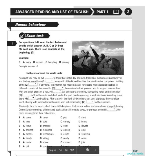 C1 Booster Reading/Use of English Part 1. Interactive worksheet ...