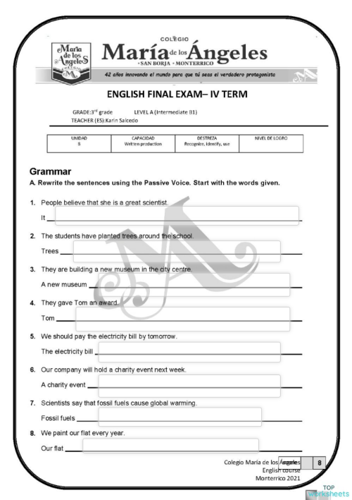 final exam_3rd year_grammar. Interactive worksheet | TopWorksheets