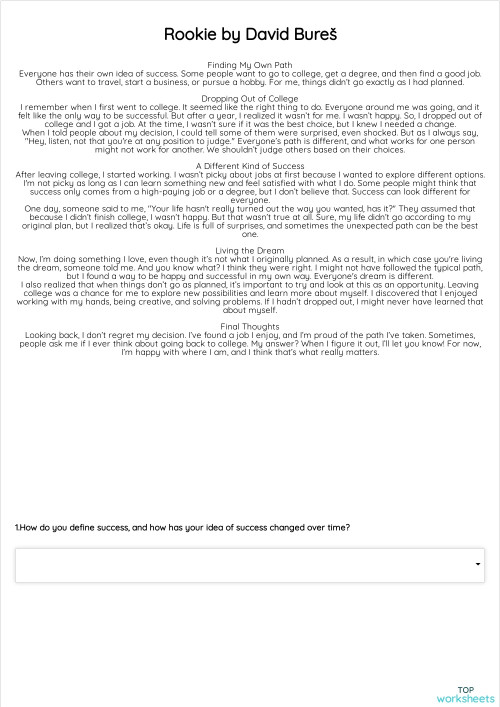 Rookie by David Bureš. Interactive worksheet | TopWorksheets