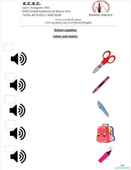 HW 4/5: School Supplies. Interactive worksheet | TopWorksheets