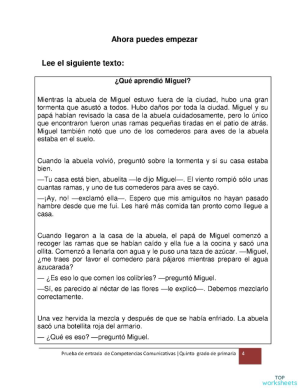 PRÁCTICA DE LECTURA. Ficha interactiva | TopWorksheets