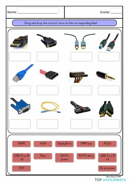 Computers - drag and drop to match connectors. Interactive worksheet ...