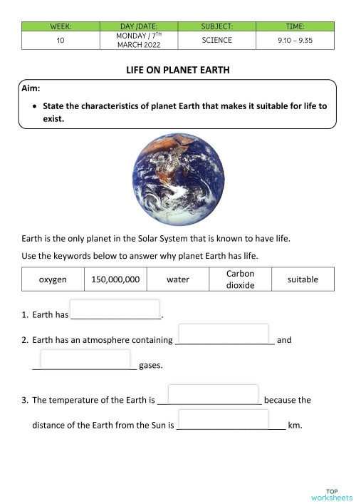 LIFE ON PLANET EARTH AND OBJECTS IN THE SOLAR SYSTEM. Interactive ...