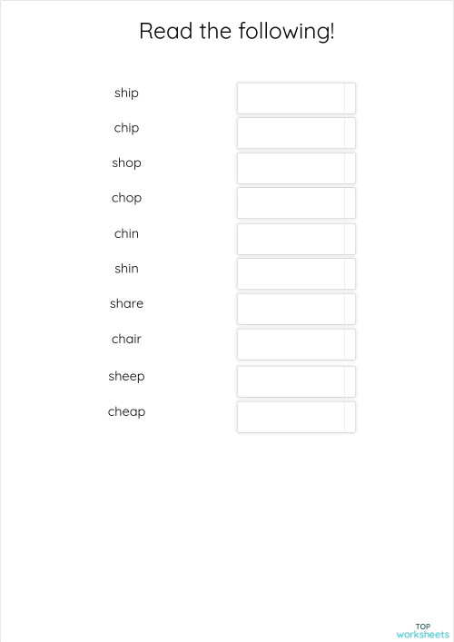 Read the words ch / sh. Interactive worksheet | TopWorksheets