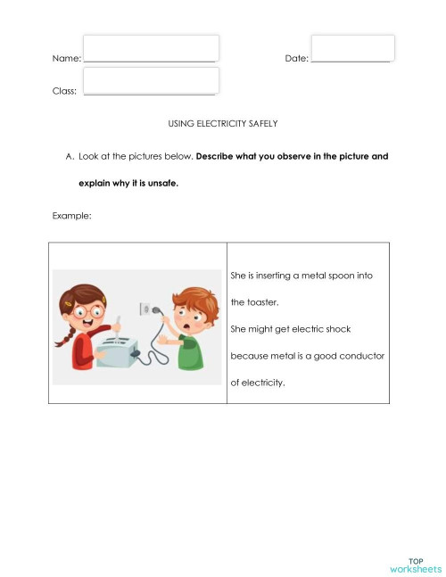 Year 6 | Using Electricity Safely. Interactive worksheet | TopWorksheets