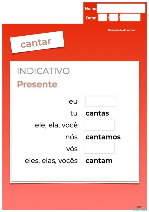 verbo cantar. Ficha interativa | TopWorksheets