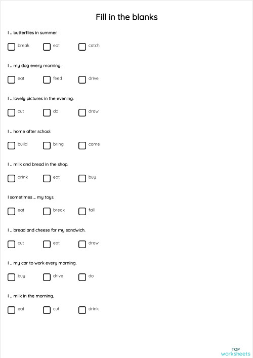 Fill in the blanks. Interactive worksheet | TopWorksheets