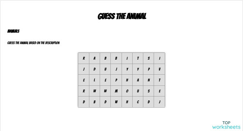 Guess the animal. Interactive worksheet | TopWorksheets