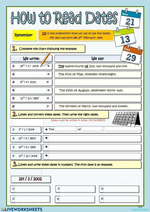 How To Read dates. Interactive worksheet | TopWorksheets