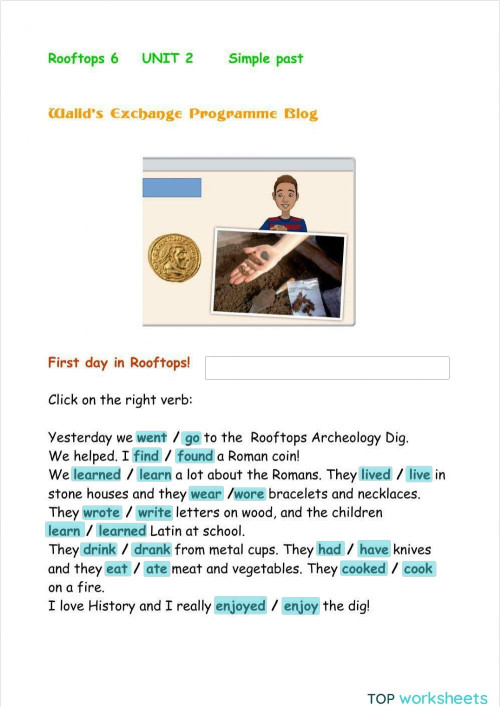 Rooftops 6 Unit 1 Walid's Blog. Interactive worksheet | TopWorksheets