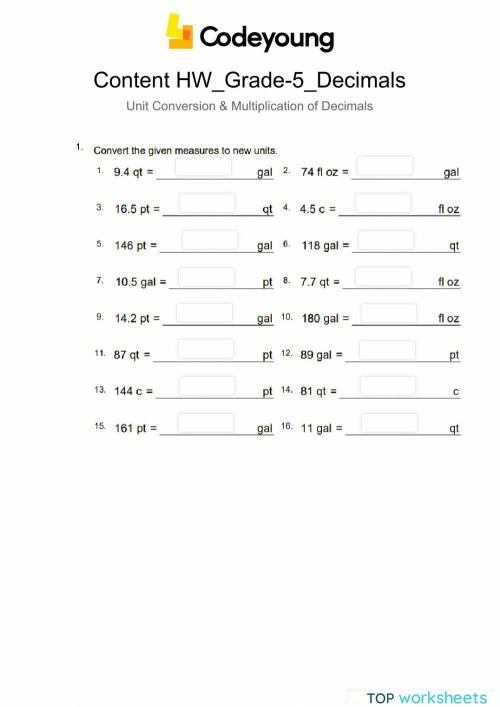 Content-HW-Unit Conversion & Multiplication of Decimals. Interactive ...