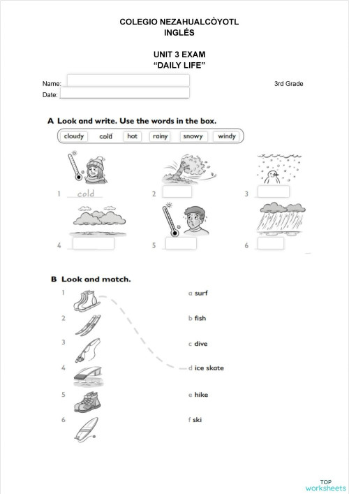 3rd Grade Unit 3 Exam. Ficha interactiva | TopWorksheets