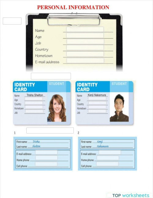 Personal information. Interactive worksheet | TopWorksheets