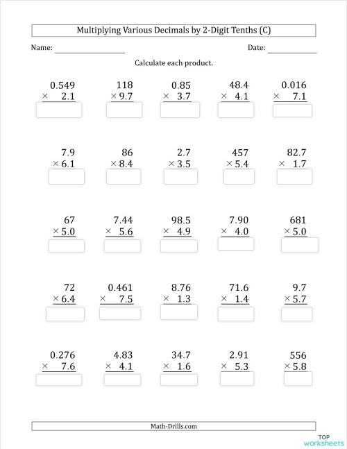 Multiply / Divide decimals by 10, 100, 1000. Interactive worksheet ...
