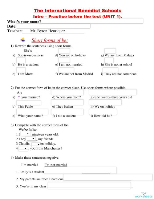 Intro Review U1 - Basic English. 📕. Interactive worksheet | TopWorksheets