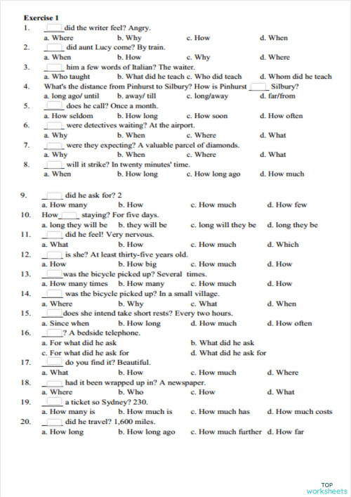 QUESTIONS 01. Interactive worksheet | TopWorksheets