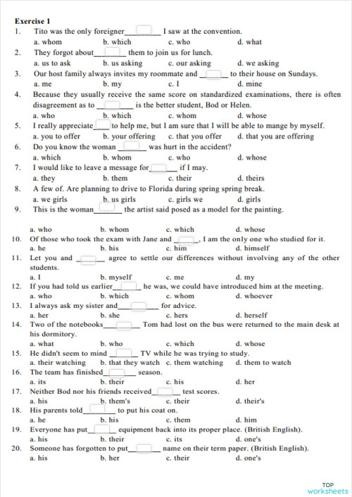 PROBLEMS WITH PRONOUNS 01. Interactive worksheet | TopWorksheets