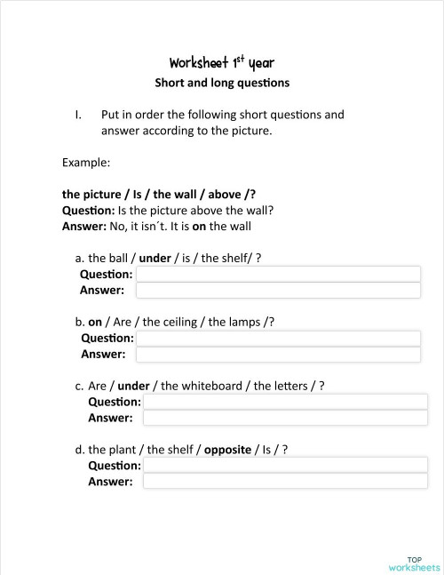 Worksheet 1st short and long questions. Ficha interactiva | TopWorksheets