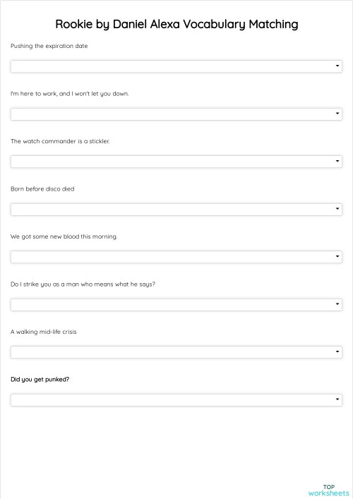 Rookie by Daniel Alexa Vocabulary Matching. Interactive worksheet ...