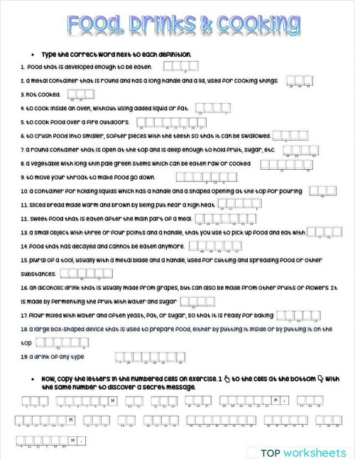 Food, drinks & cooking 3. Interactive worksheet | TopWorksheets