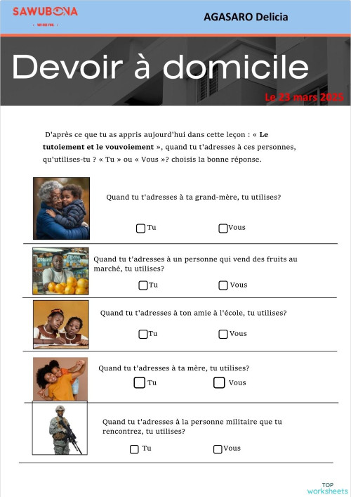 Devoir a domicile Delicia. Fiche interactive | TopWorksheets