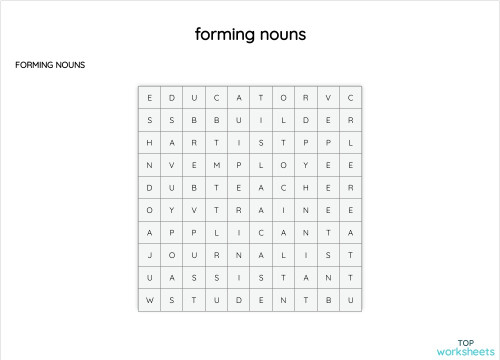forming nouns. Interactive worksheet | TopWorksheets