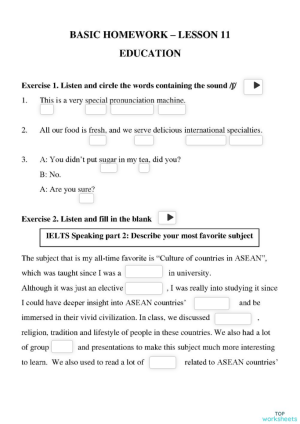 Basic Homework - Lesson 11. Interactive worksheet | TopWorksheets