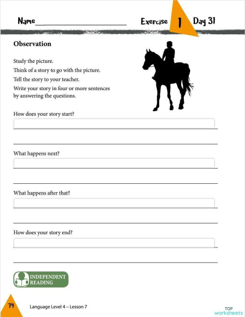 Lesson 7: Observation Pg74 Ex 1. Interactive worksheet | TopWorksheets
