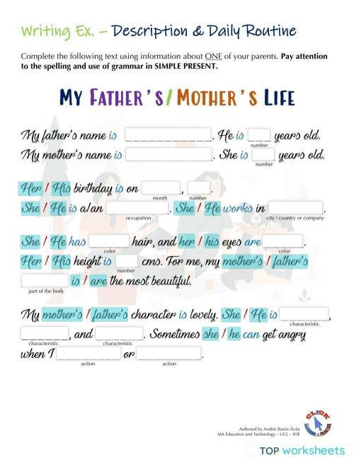 Writing Ex. - Description and Routines. Interactive worksheet ...