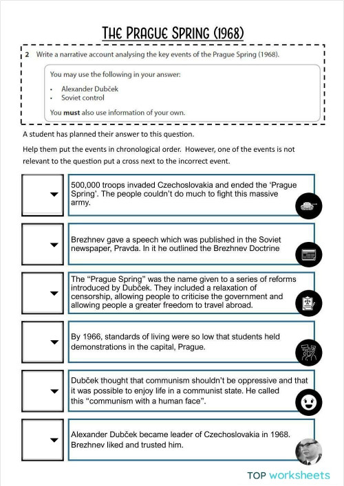 Narrative Account - Prague Spring. Interactive worksheet | TopWorksheets