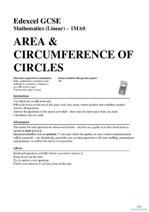 area and circum of circle mr barton. Interactive worksheet | TopWorksheets