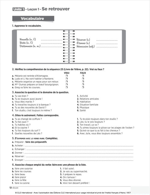 unité 1 (cahier). Fiche interactive | TopWorksheets