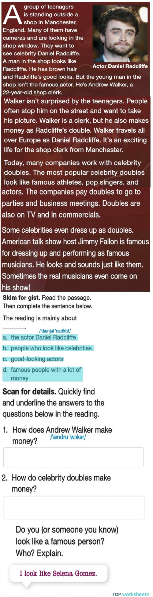 Basic 5 unit 1 lesson b reading. Interactive worksheet | TopWorksheets