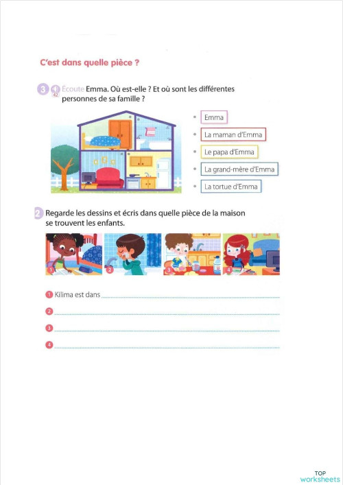 Fiche de compréhension orale de la maison. Fiche interactive ...