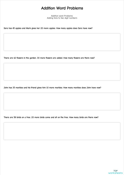 Addition Word Problems. Interactive worksheet | TopWorksheets