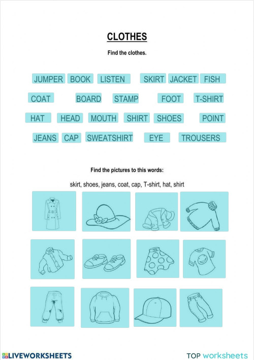 Clothes - vocabulary. Interactive worksheet | TopWorksheets
