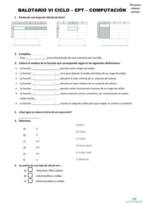 BALOTARIO VI CICLO - EPT - COMPUTACIÓN. Ficha interactiva | TopWorksheets