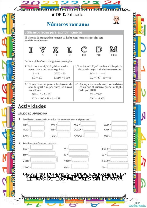 números romanos (Copia). Ficha interactiva | TopWorksheets