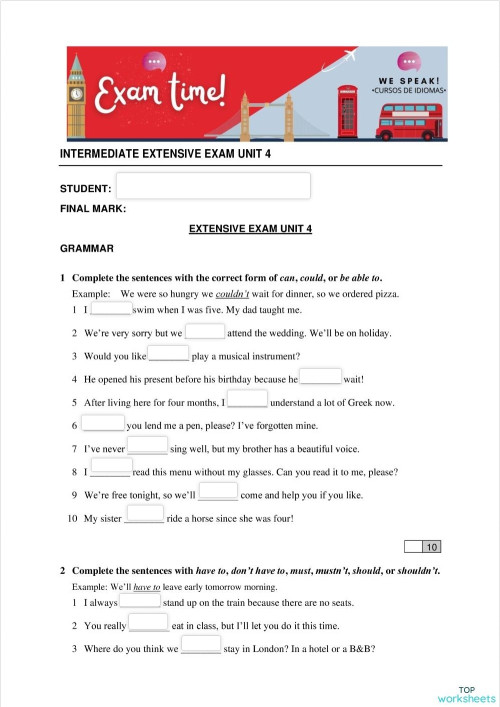 intensive exam unit 4 for an hour and a half. Ficha interactiva ...