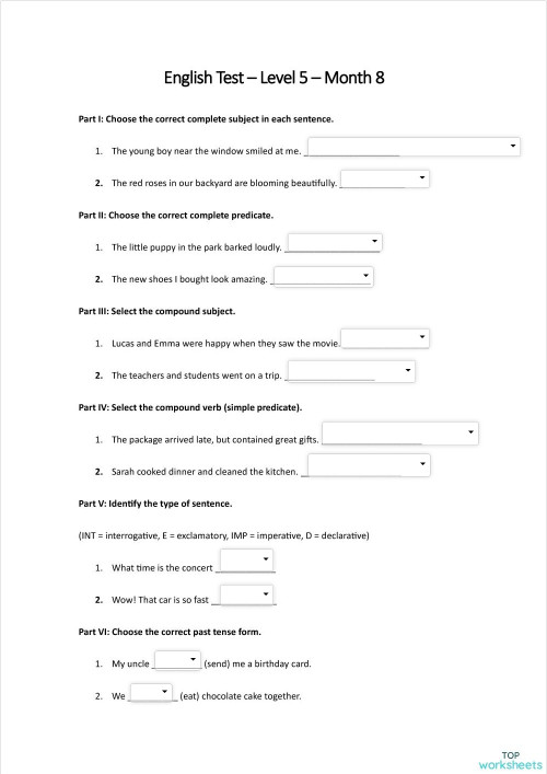 Test Month 8. Interactive worksheet | TopWorksheets