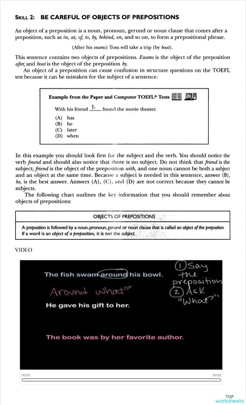 SK02-objects of prepositions. Interactive worksheet | TopWorksheets