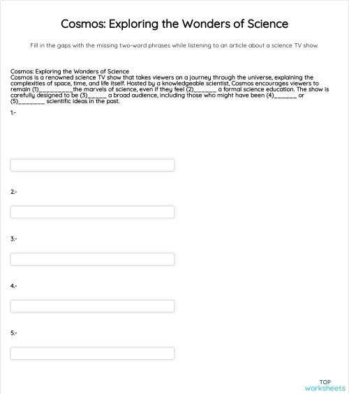Cosmos: Exploring the Wonders of Science. Interactive worksheet ...