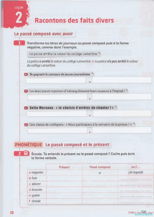 Le passé composé avec avoir. Fiche interactive | TopWorksheets