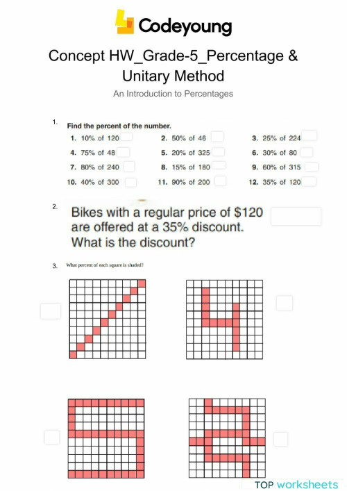 Concept-HW-An Introduction to Percentages. Interactive worksheet ...