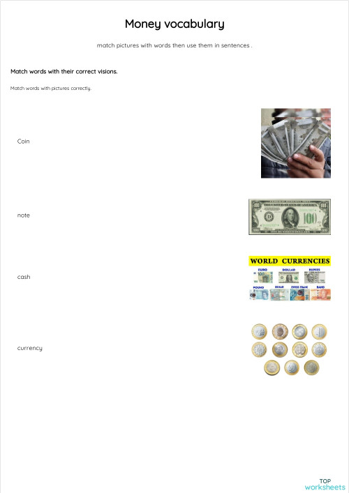 Money vocabulary. Interactive worksheet | TopWorksheets
