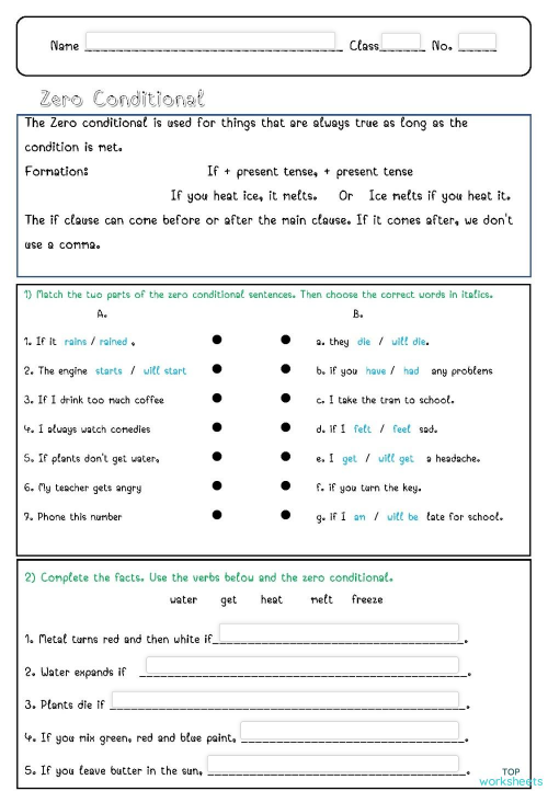 Zero Conditionals Interactive Worksheet Teaching