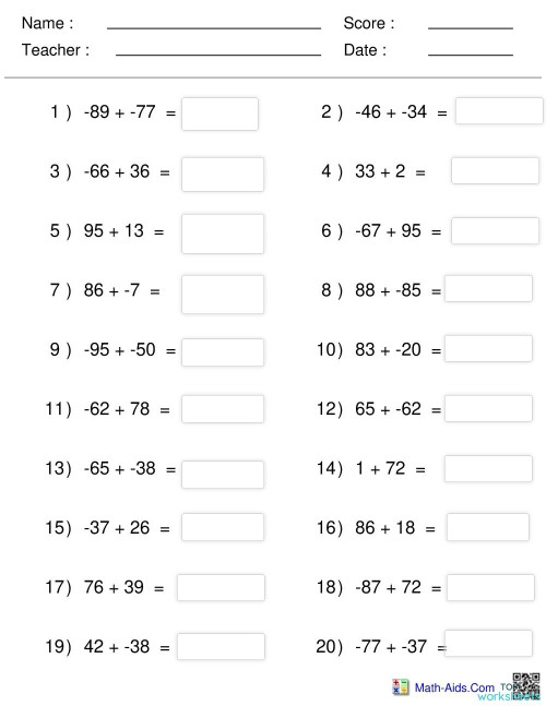 Addition of Integers. Interactive worksheet | TopWorksheets